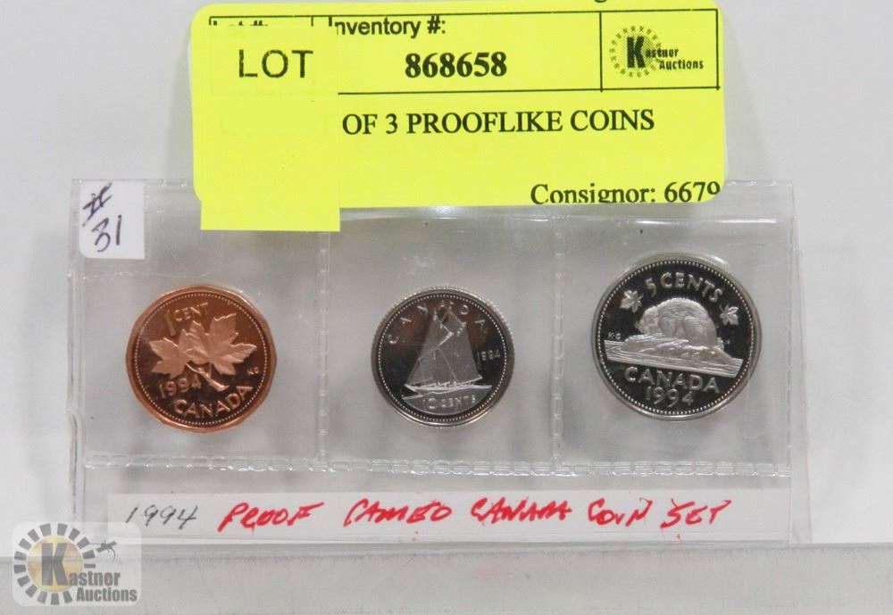 1994 LOT OF 3 PROOF LIKE COINS
