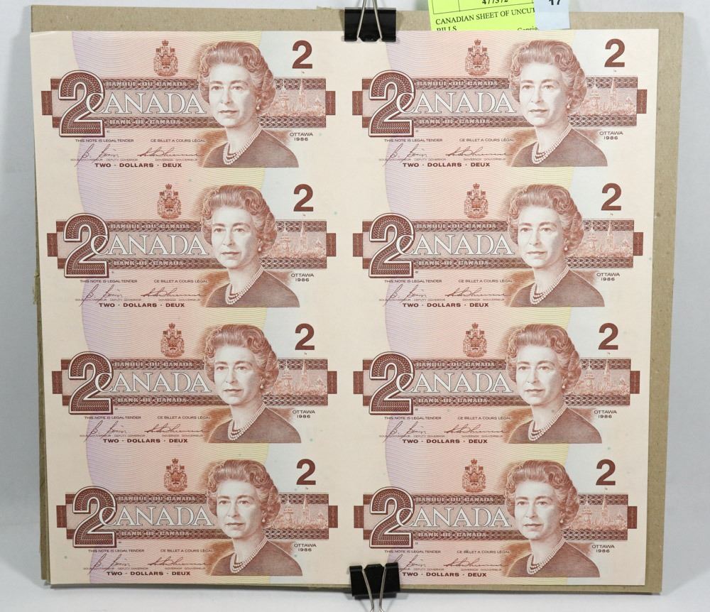 CANADIAN SHEET OF UNCUT 2 00 BILLS canadian-sheet-of-uncut-2-00-bills