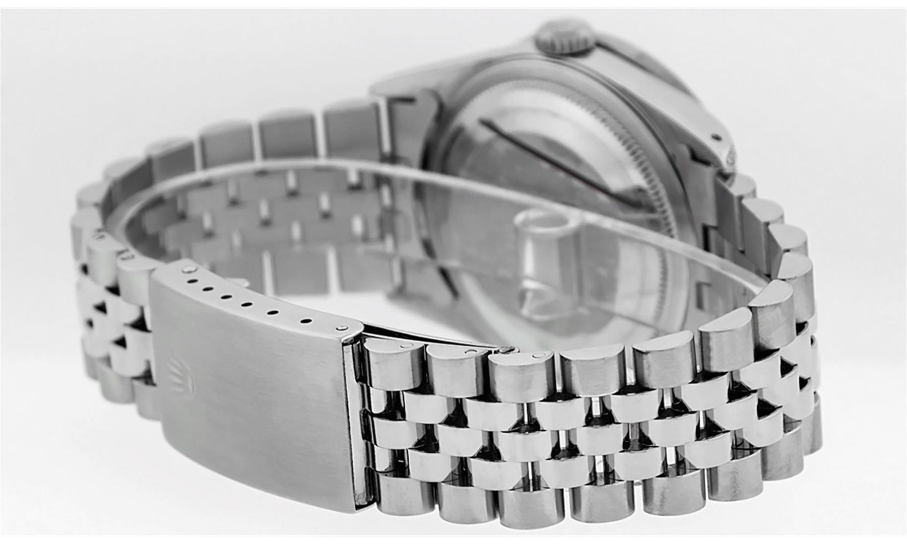 Rolex Mens Stainless Steel Silver Diamond Lugs & Pyramid Bezel Datejust ...