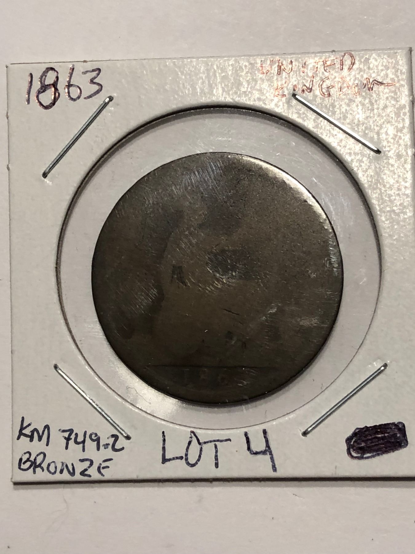 Rare 1863 United Kingdom Large One Penny Bronze Book Number KM 749.2