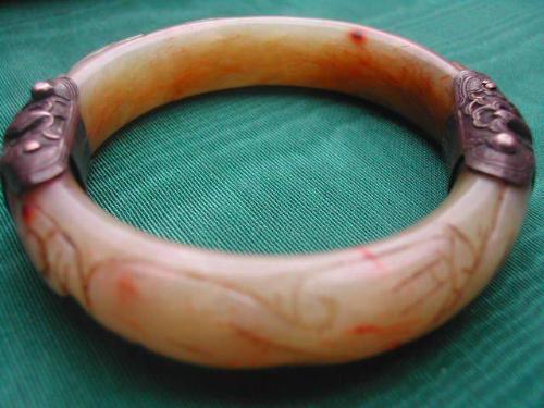 Antique Chinese Carved Jade Bangle Bracelet