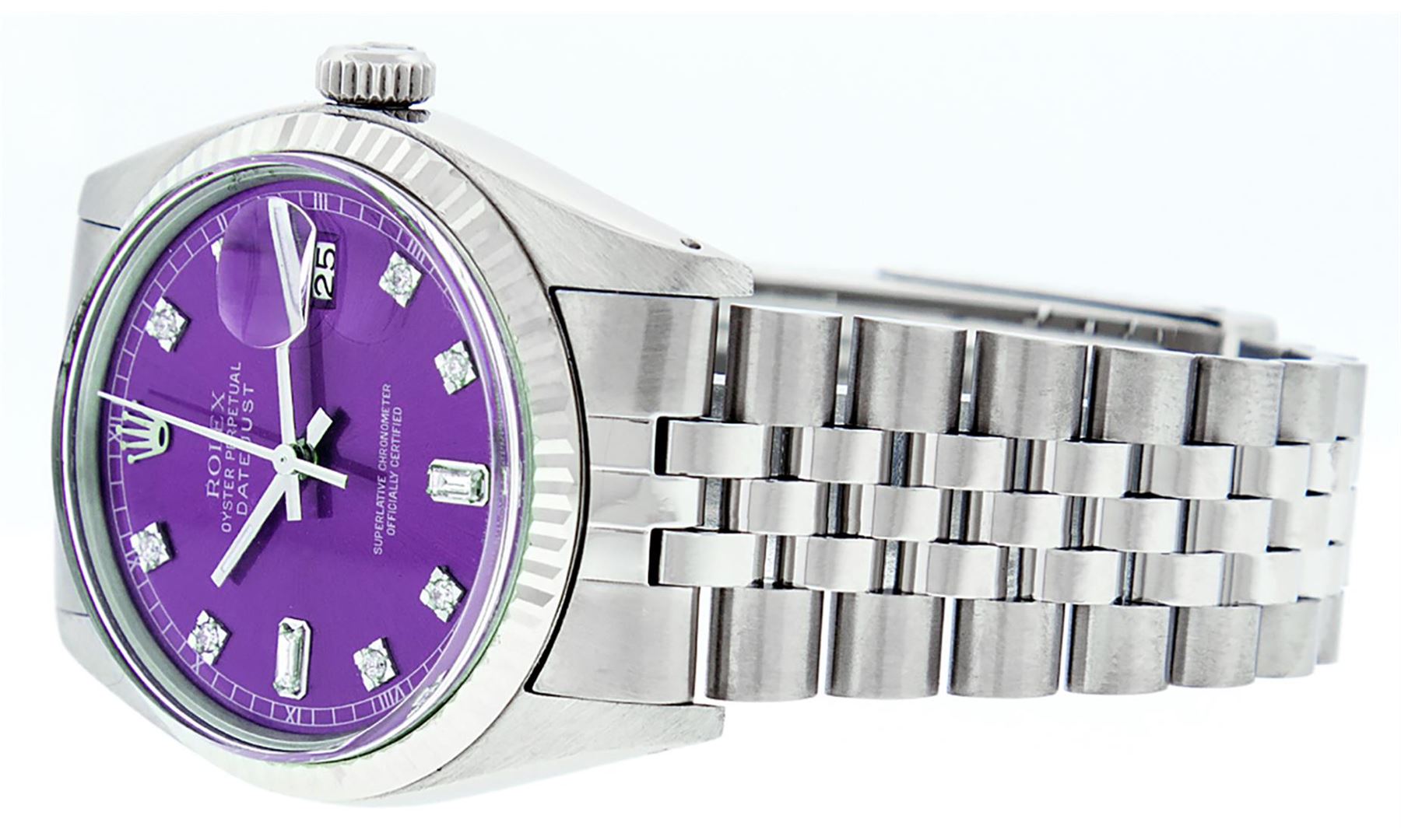 Rolex Mens Stainless Purple Diamond 36MM Datejust Wristwatch
