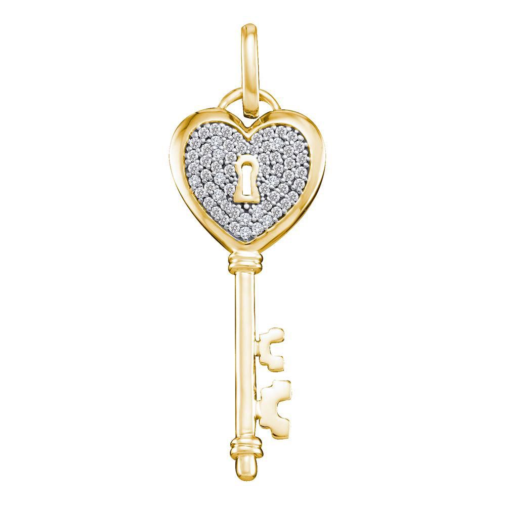 0.18 CTW Diamond Heart Handle Key Pendant 10KT Yellow Gold - REF-22M4H
