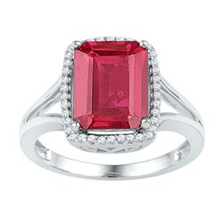 4.65 CTW Emerald Created Ruby Solitaire Diamond Ring 10KT White Gold ...