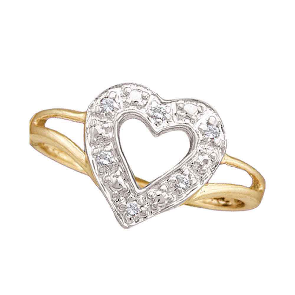 0.05 CTW Diamond Split-shank Heart Ring 10KT Yellow Gold - REF-10K5W