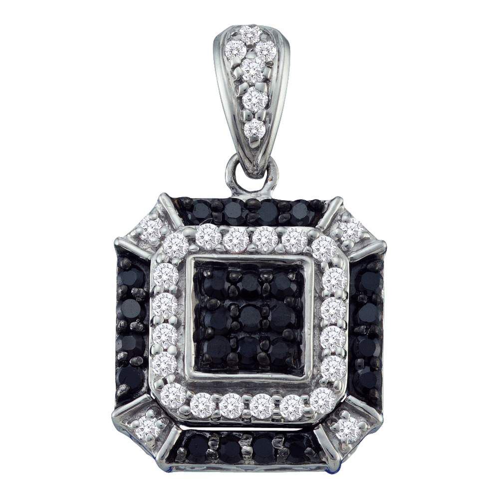 0.48 CTW Black Color Diamond Square Cluster Pendant 10KT White Gold ...