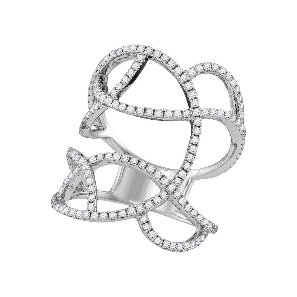 0.93 CTW Diamond Openwork Abstract Strand Knuckle Ring 18KT White Gold ...