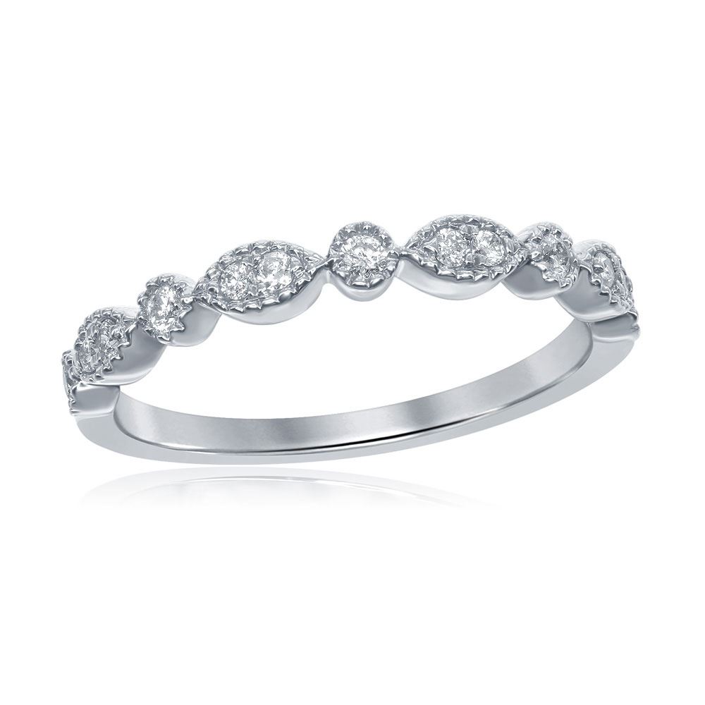 0.17 CTW Diamond Milgrain Stackable Ring 14KT White Gold - REF-24F2N