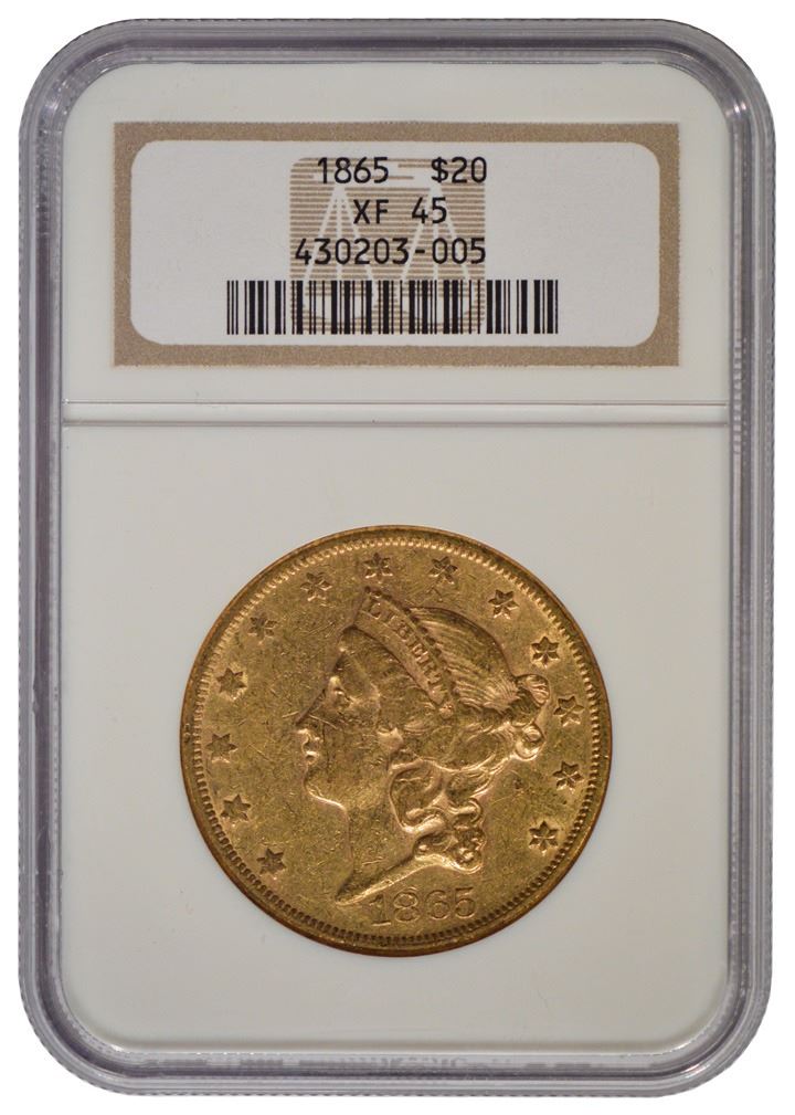 1865 $20 Liberty Head Double Eagle Gold Coin NGC XF45
