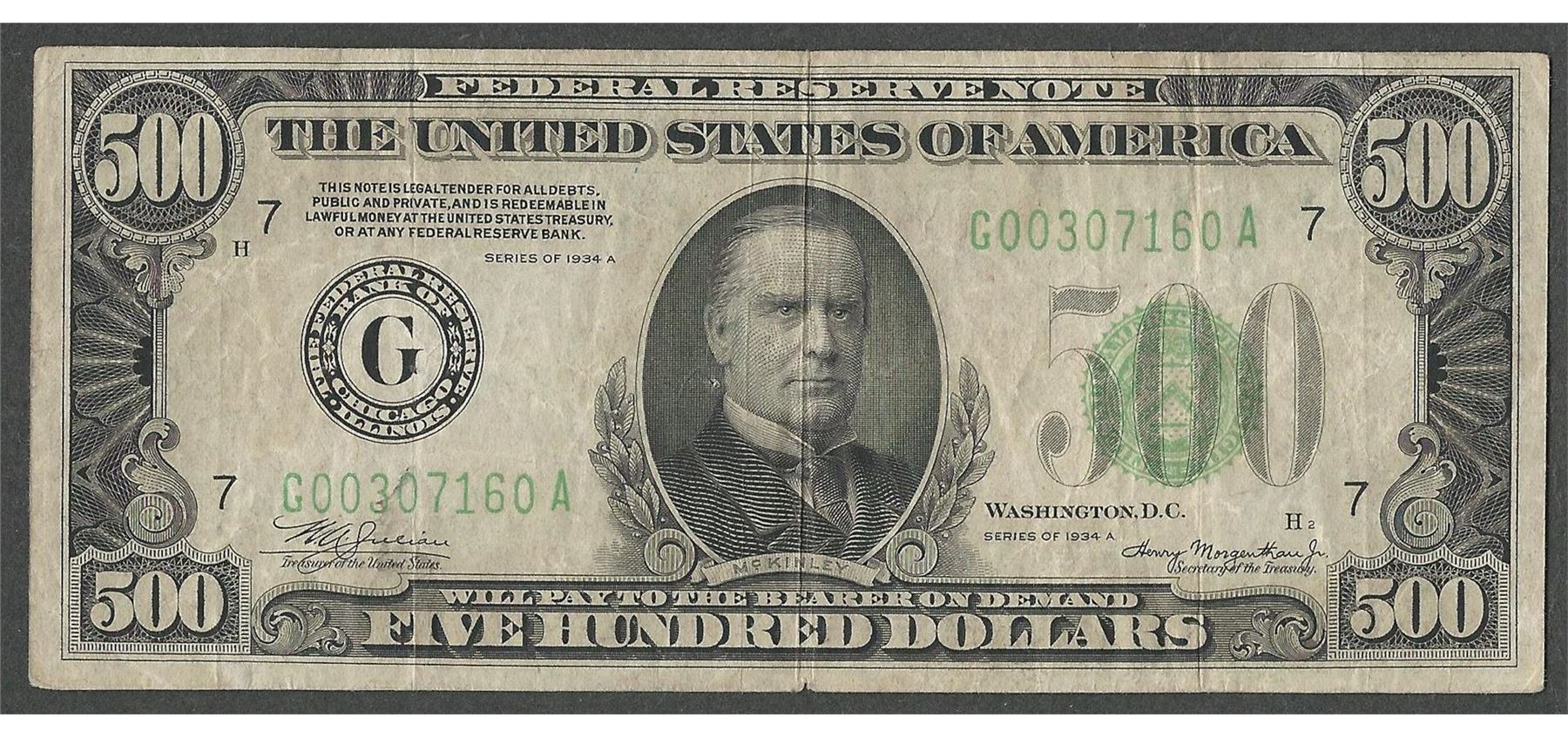 1934-A $500 Federal Reserve Note Chicago