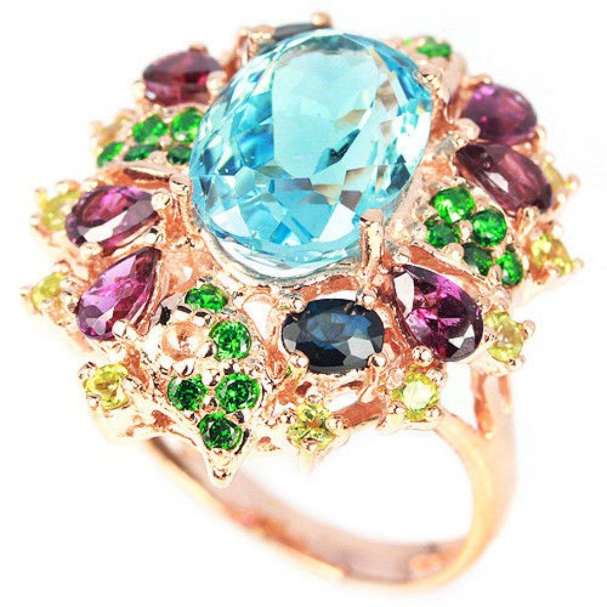 Natural TOPAZ RHODOLITE SAPPHIRE PERIDOT Ring