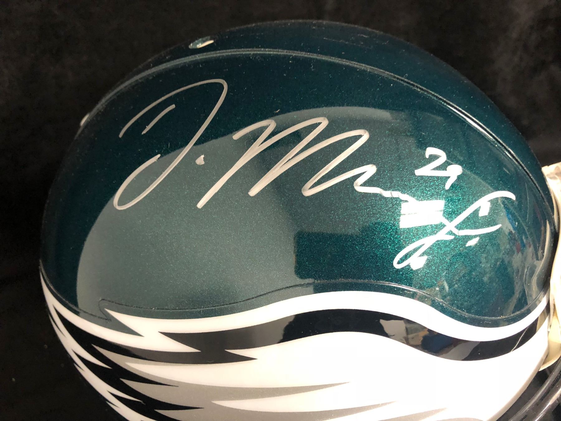LESEAN McCOY SIGNED ON FIELD EAGLES HELMET W/ FANATICS HOLOGRAM