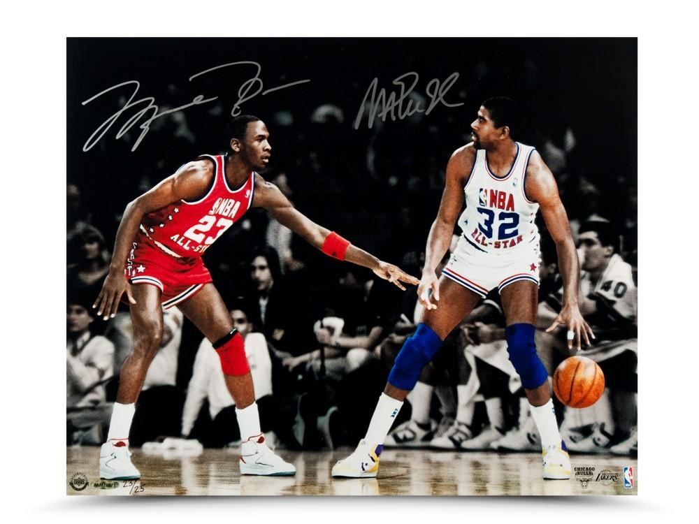 Michael Jordan Magic Johnson Signed "1987 All-Star Match Up" LE 16x20 ...