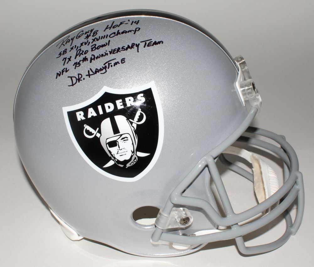 Ray Guy Signed Raiders Full-Size Helmet with (5) Inscriptions JSA COA)