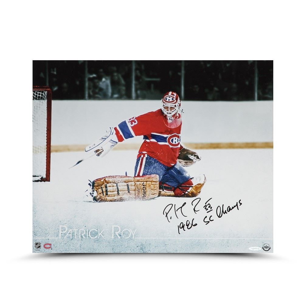 Patrick Roy Signed Canadiens "The Save" 16x20 Photo Inscribed "1986 SC ...
