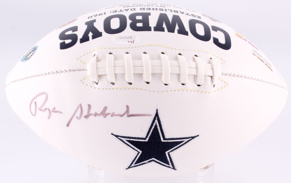 Roger Staubach Signed Cowboys Logo Football (JSA COA)
