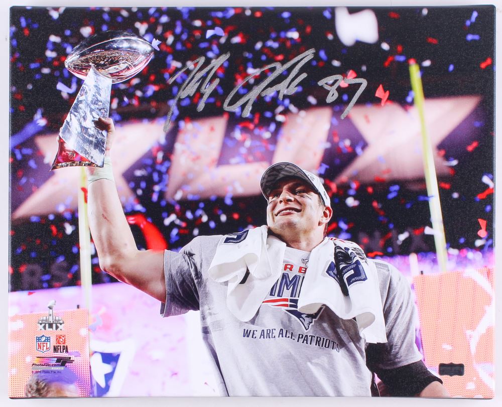 Rob Gronkowski Signed Patriots 16x20 Custom Framed Photo on Canvas ...