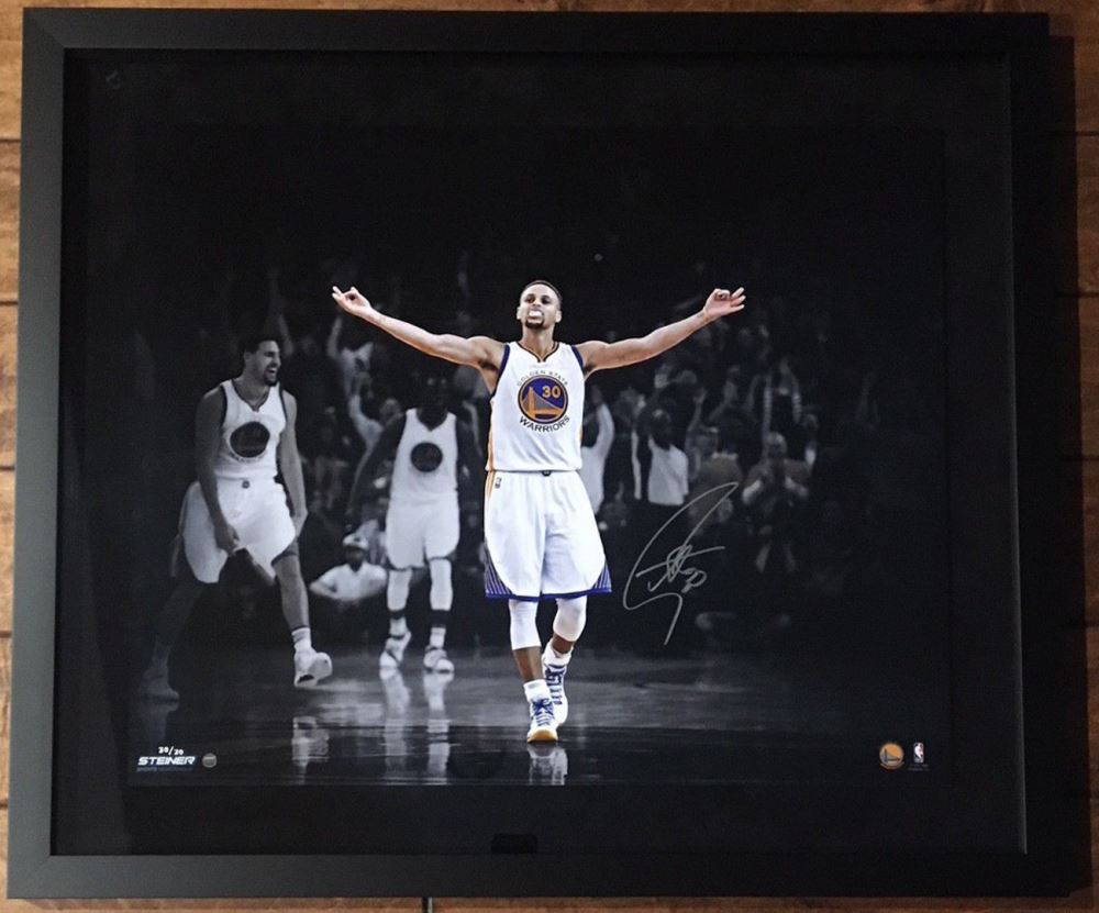Stephen Curry Signed Warriors "3 Point Celebration" 20x24 Custom Framed ...