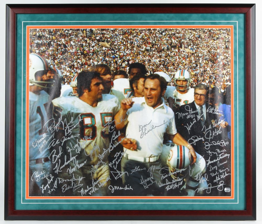 1972 Miami Dolphins Signed 31.75x36.75 Custom Framed Canvas Display ...