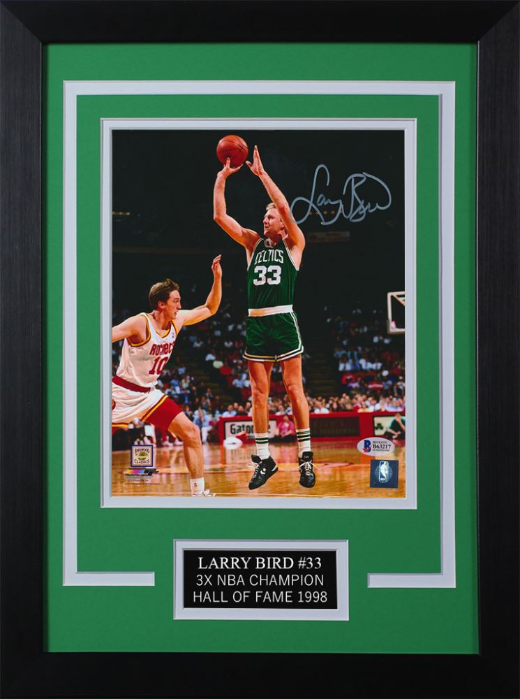 Larry Bird Signed Celtics 14x18.5 Custom Framed Photo Display (Beckett COA)