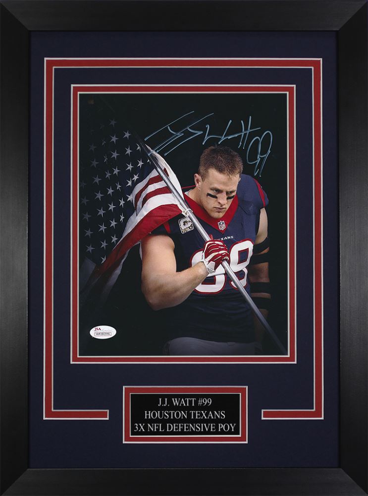 J. J. Watt Signed Texans 14x18.5 Custom Framed Photo Display (JSA COA)