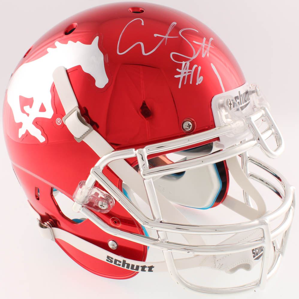 Courtland Sutton Signed SMU Mustangs Custom Red Chrome Full-Size ...