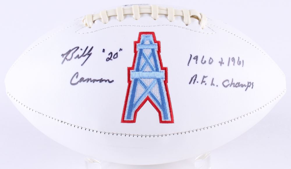 Billy Cannon Signed Oilers Logo Football Inscribed "1960 1961 A.F.L ...