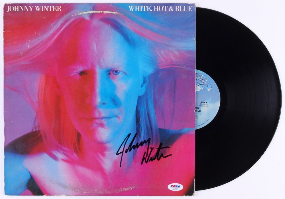 Johnny Winter Signed "White, Hot Blue" Vinyl Record Album (PSA COA)