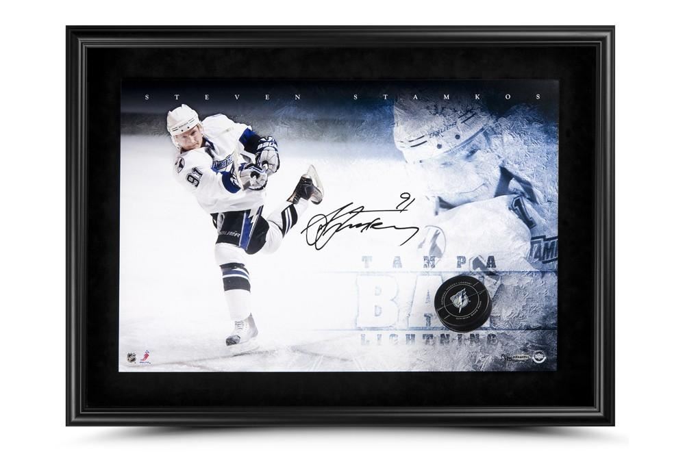 Steven Stamkos Signed Lightning 24x16 Custom Framed Photo Hockey Puck ...