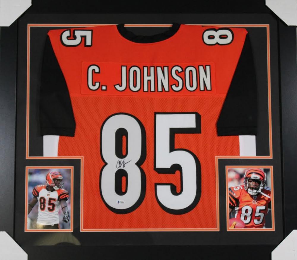 Chad Johnson Signed Bengals 31x35 Custom Framed Jersey (Beckett COA)