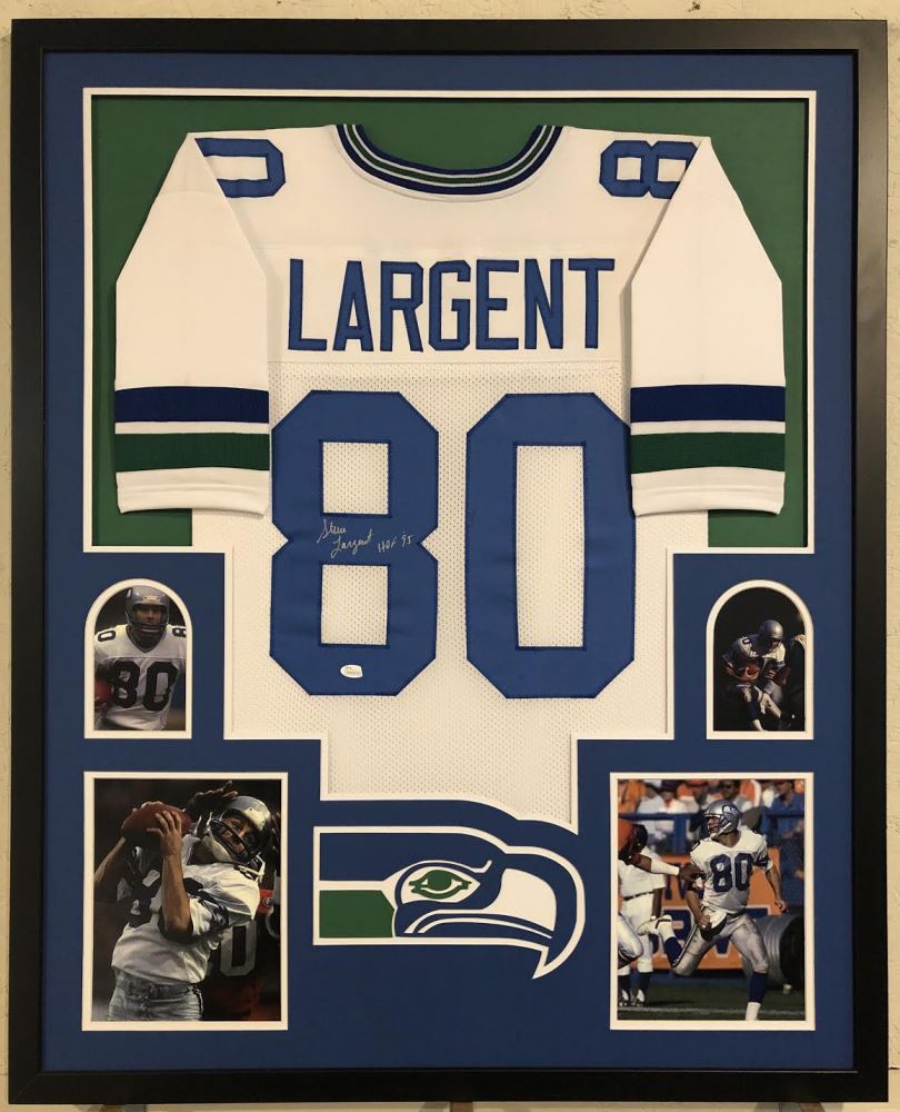 Steve Largent Signed Seahawks 34x42 Custom Framed Jersey Inscribed "HOF ...