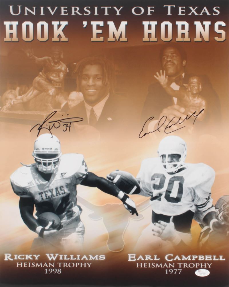 Earl Campbell Ricky Williams Signed Texas Longhorns Hook 'Em Horns ...