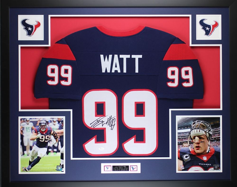 JJ Watt Signed Texans 35" x 43" Custom Framed Jersey (JSA COA)