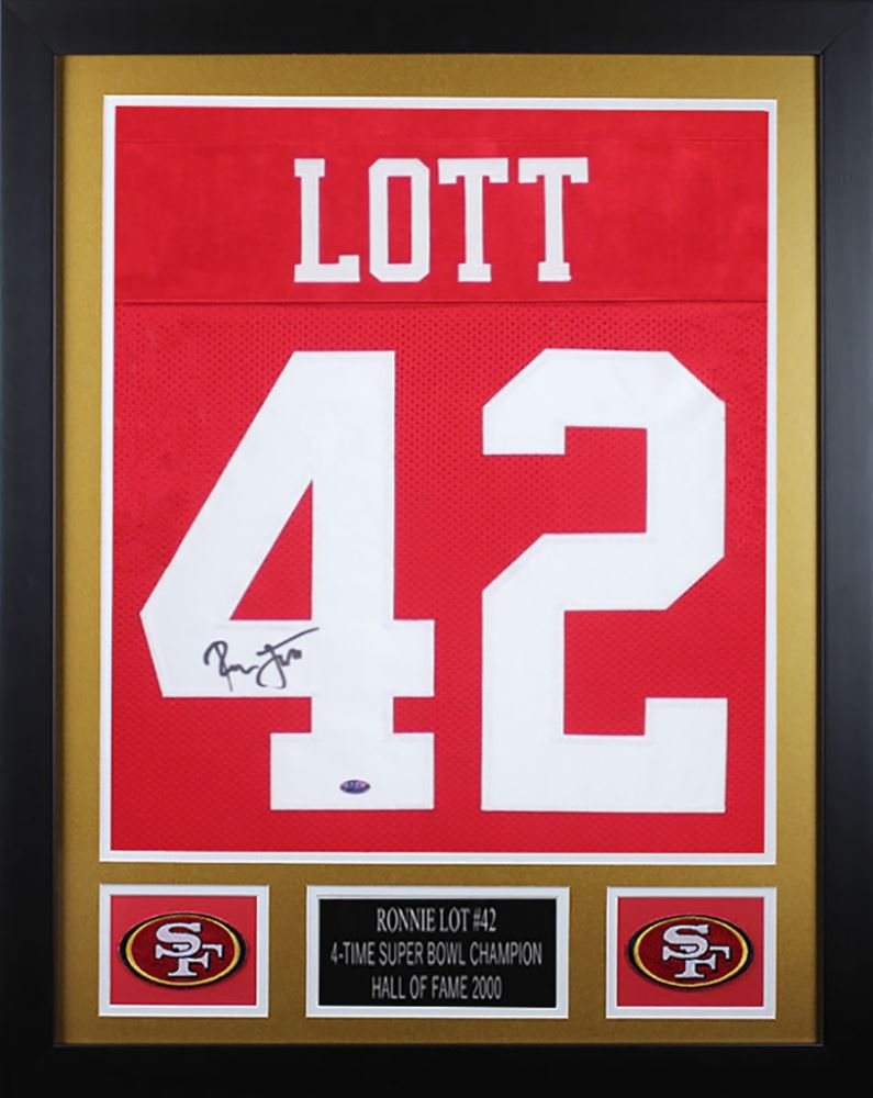 Ronnie Lott Signed San Francisco 49ers 24x30 Custom Framed Jersey (GTSM COA Ronnie Lott Hologram)