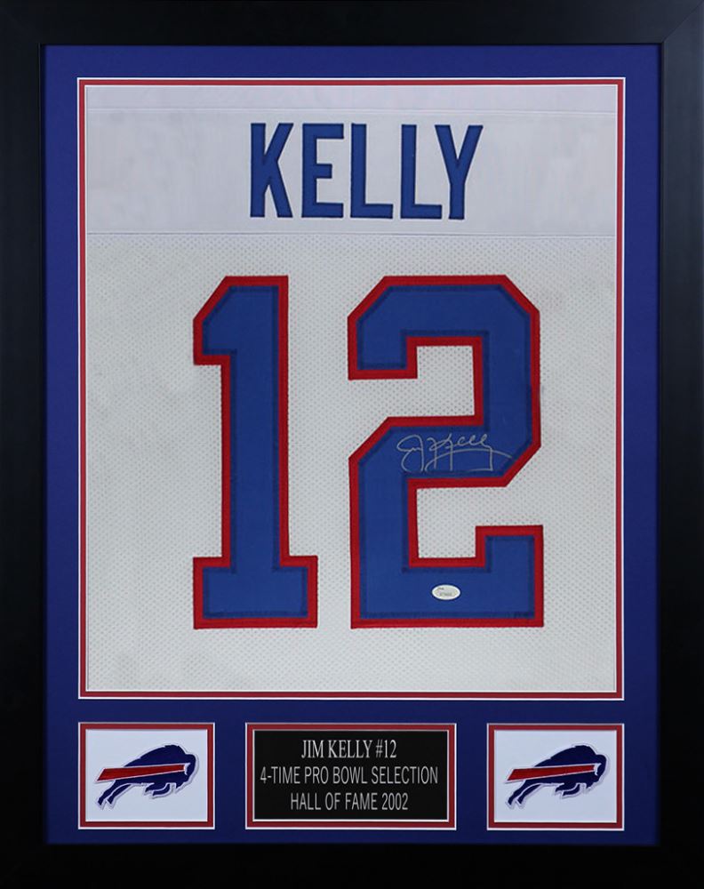 Jim Kelly Signed Buffalo Bills 24x30 Custom Framed Jersey (JSA COA)