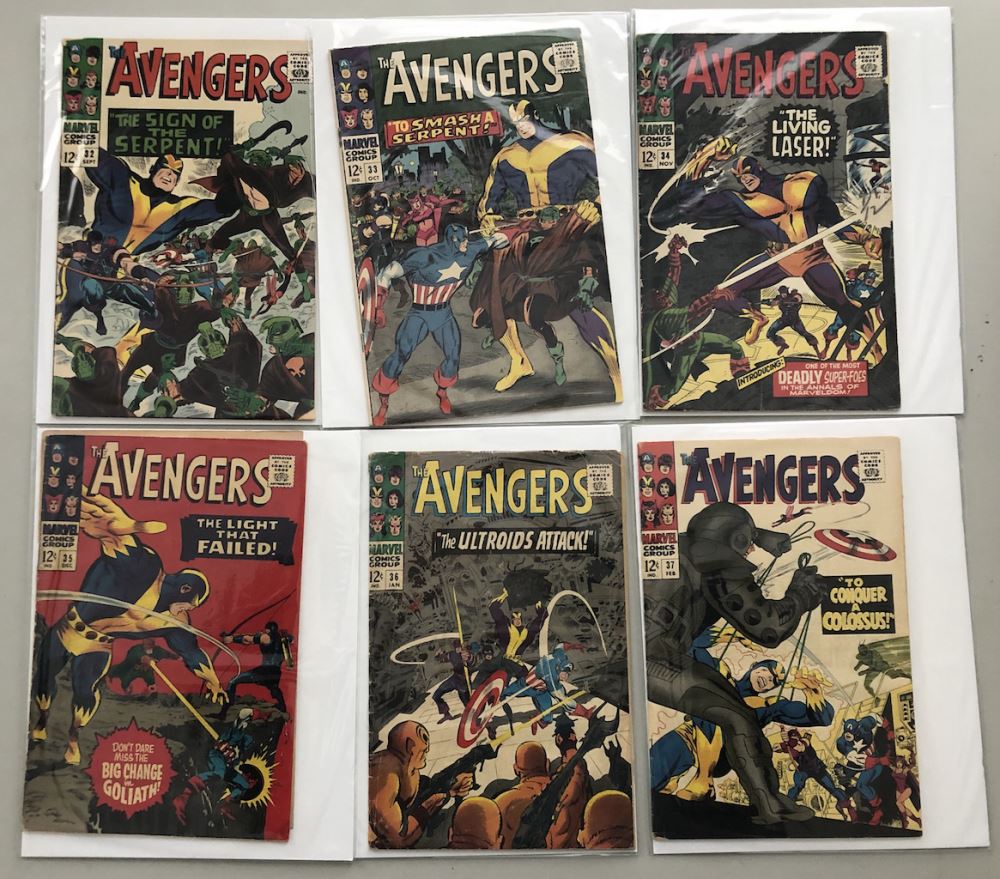 Lot of (6) 1966 "The Avengers" First Issue Marvel Comic Books with ...