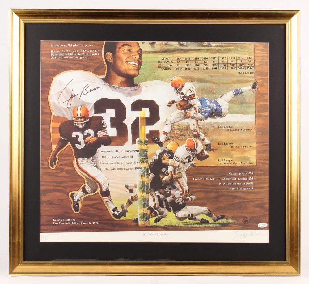 Jim Brown Signed LE Cleveland Browns 27.5x30 Custom Framed Lithograph ...