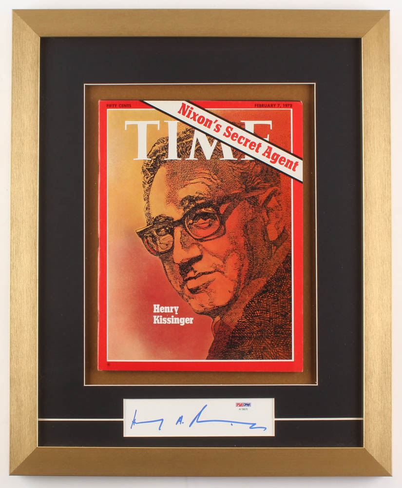 Henry Kissinger Signed 15.5x19 Custom Framed Cut (PSA COA)