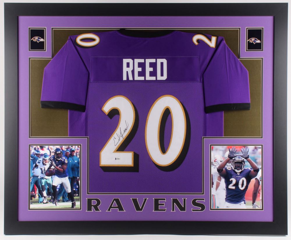 Ed Reed Signed Baltimore Ravens 35x43 Custom Framed Jersey (Beckett COA)