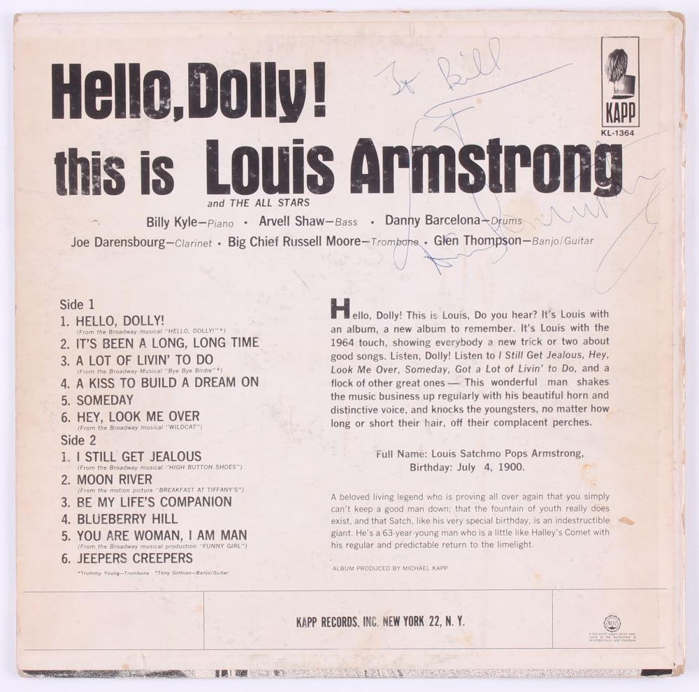 Louis Armstrong Signed "Hello, Dolly!" Vinyl Record Album (JSA LOA)