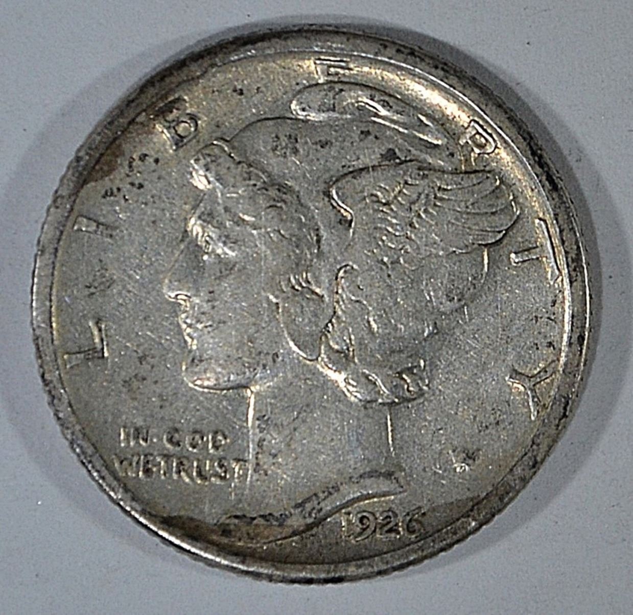 1926-S MERCURY DIME, AU RARE!!