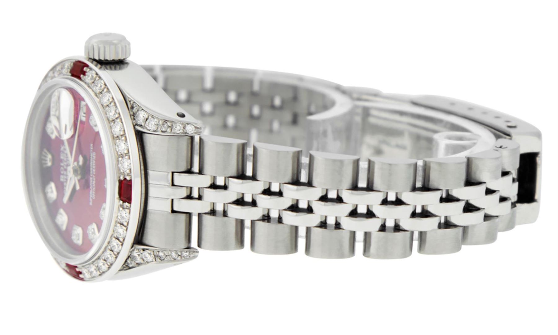 Rolex Ladies Stainless Steel Diamond Lugs & Ruby Datejust Wristwatch