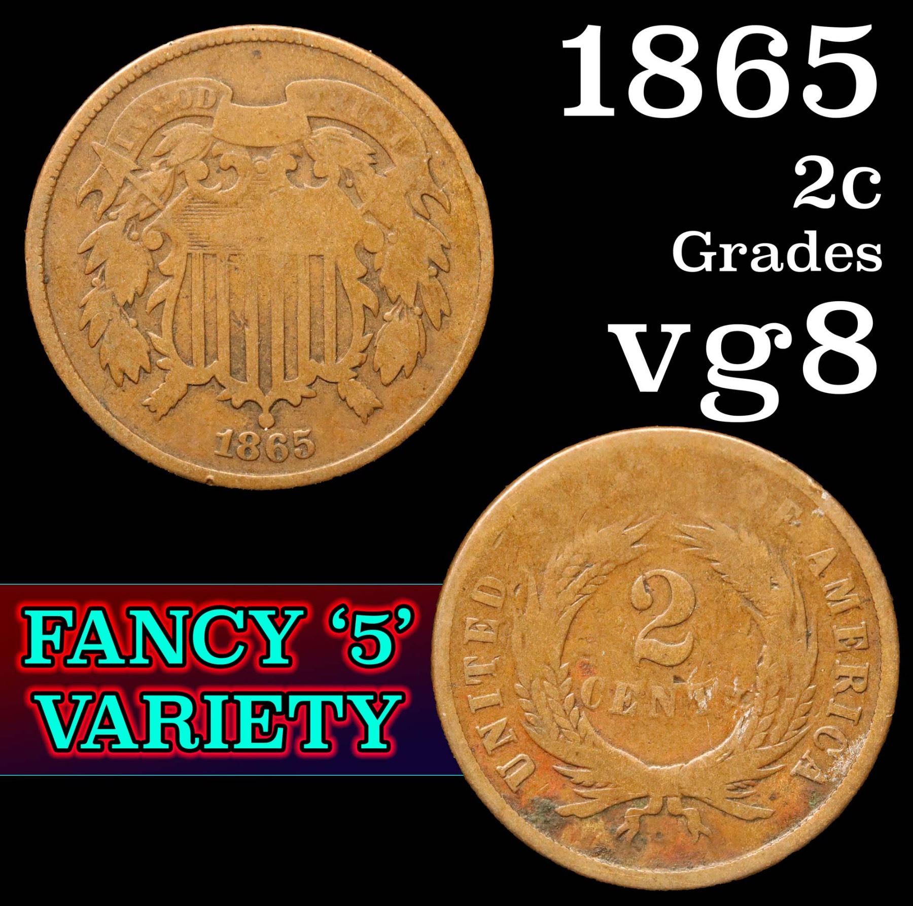 1865 Two Cent Piece 2c Grades vg, very good