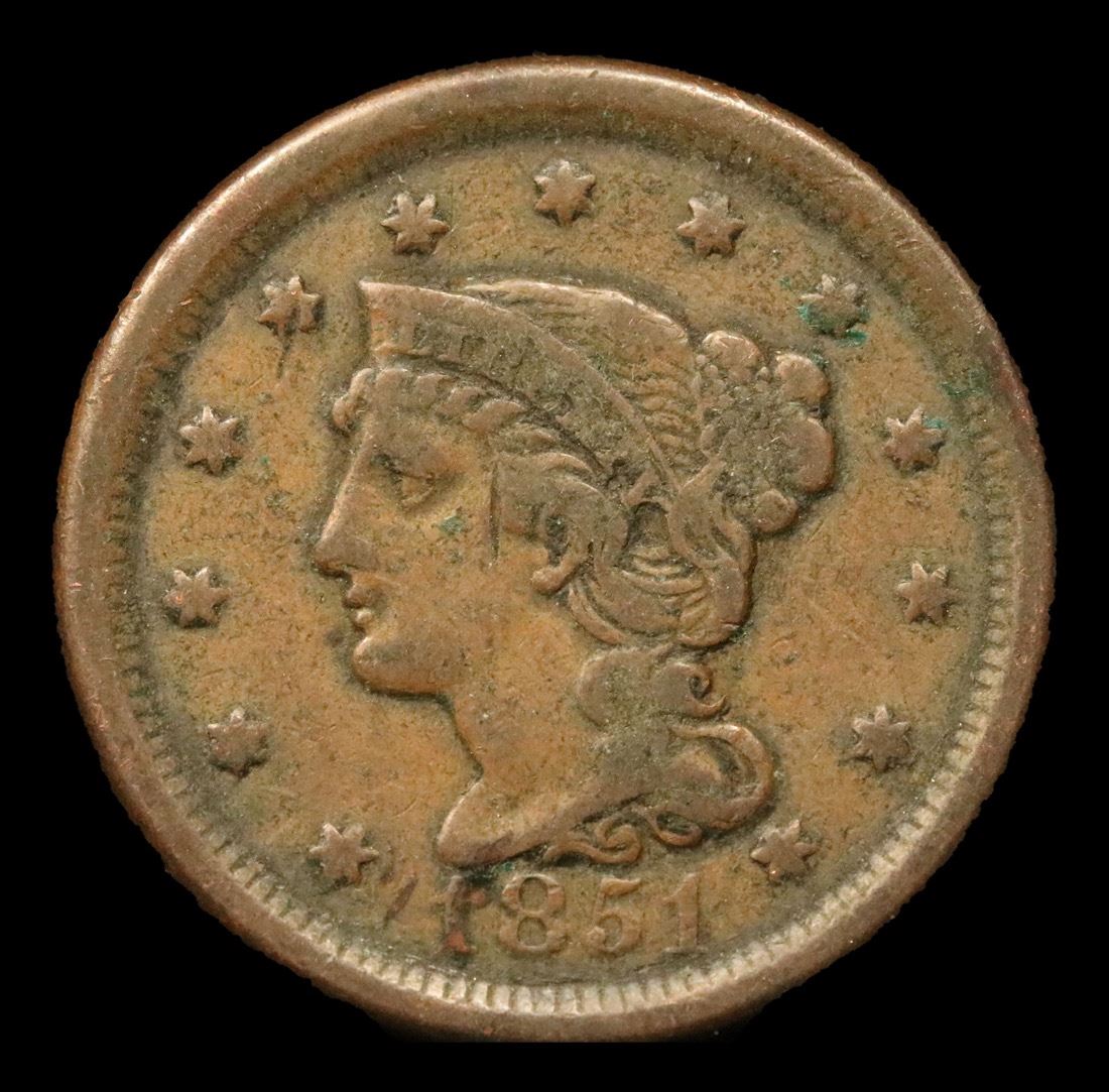 1851 Braided Hair Large Cent 1c Grades vf+