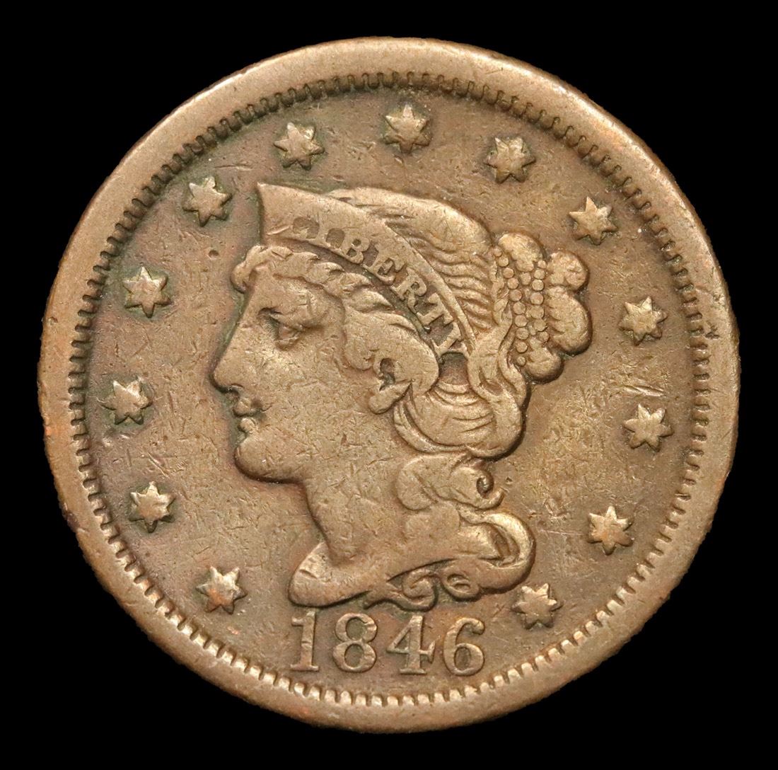 1846 Braided Hair Large Cent 1c Grades vf++