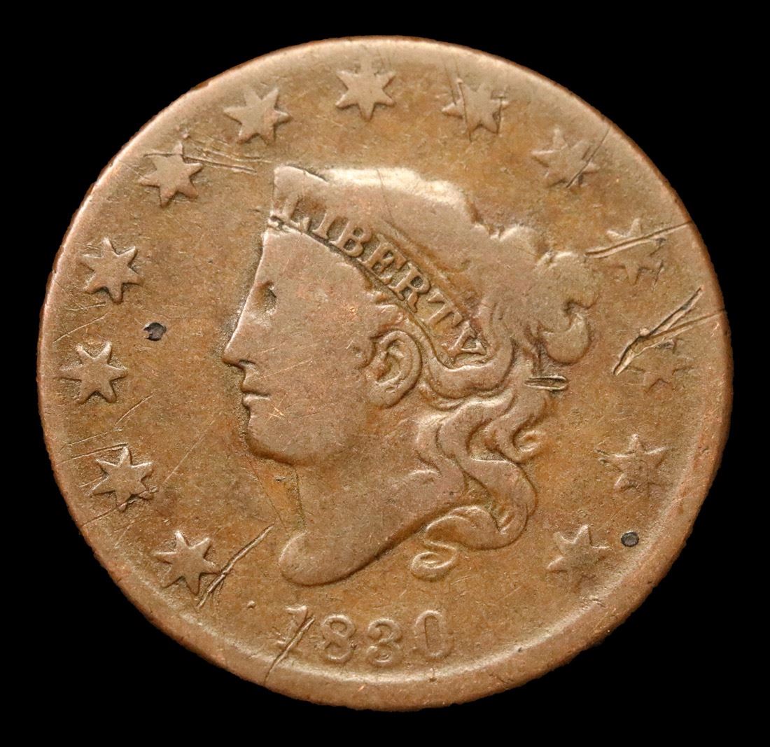 1830 Coronet Head Large Cent 1c Grades vf details
