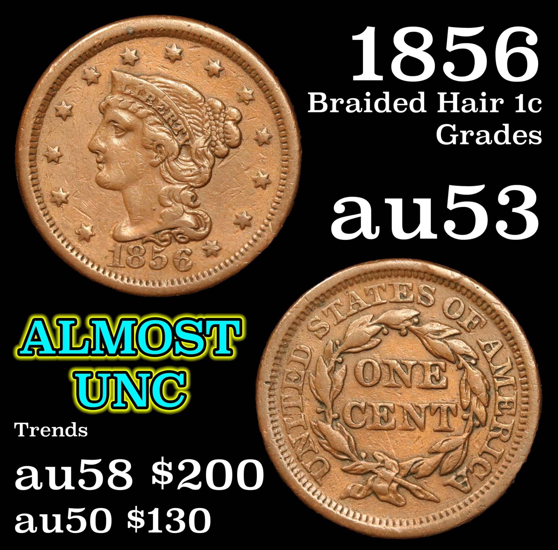 1856 Braided Hair Large Cent 1c Grades Select AU