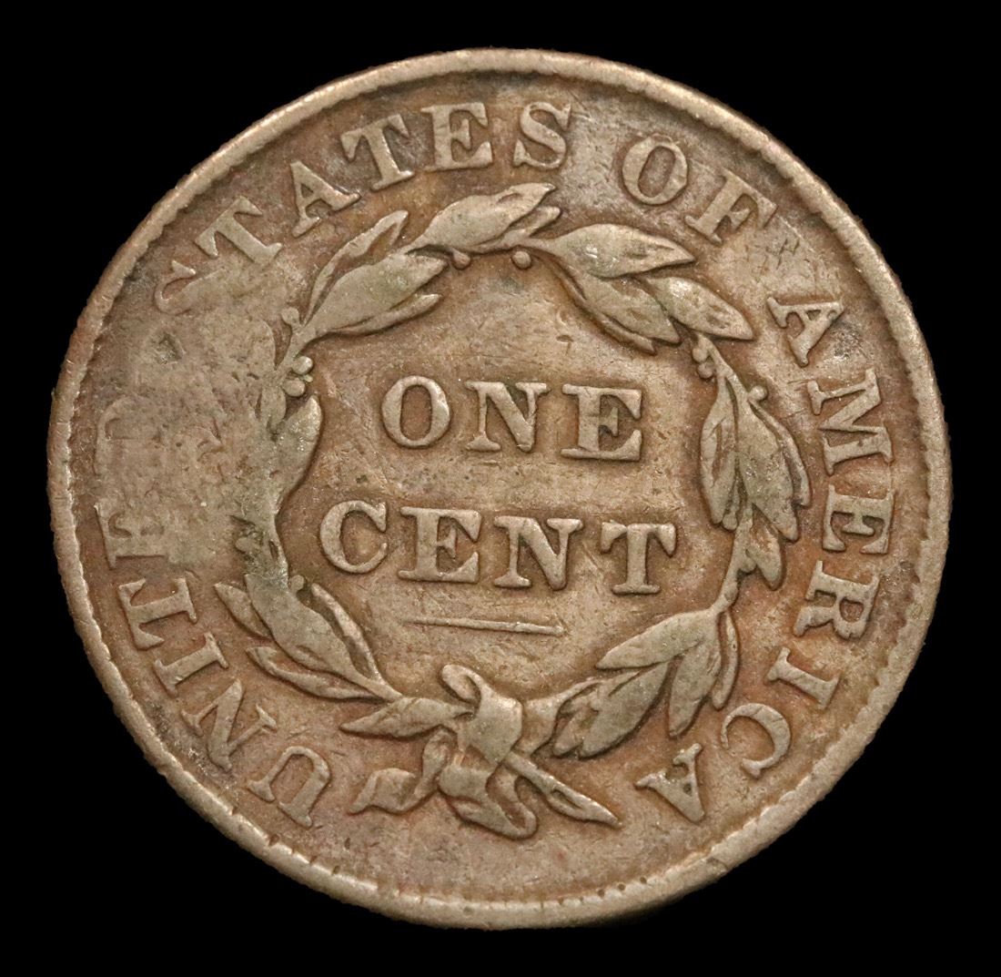 1837 counterstamp 1850 Coronet Head Large Cent 1c Grades vf details