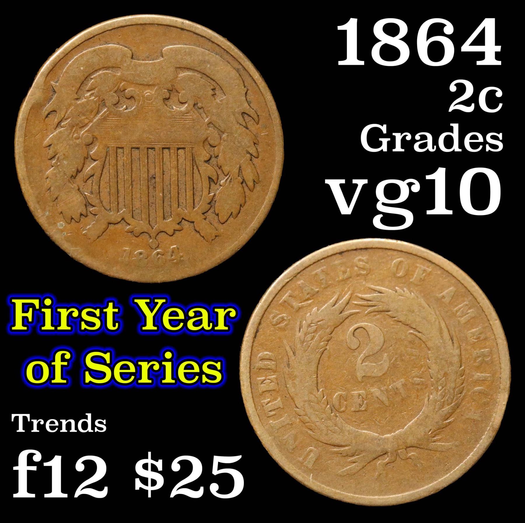 1864 Two Cent Piece 2c Grades vg+