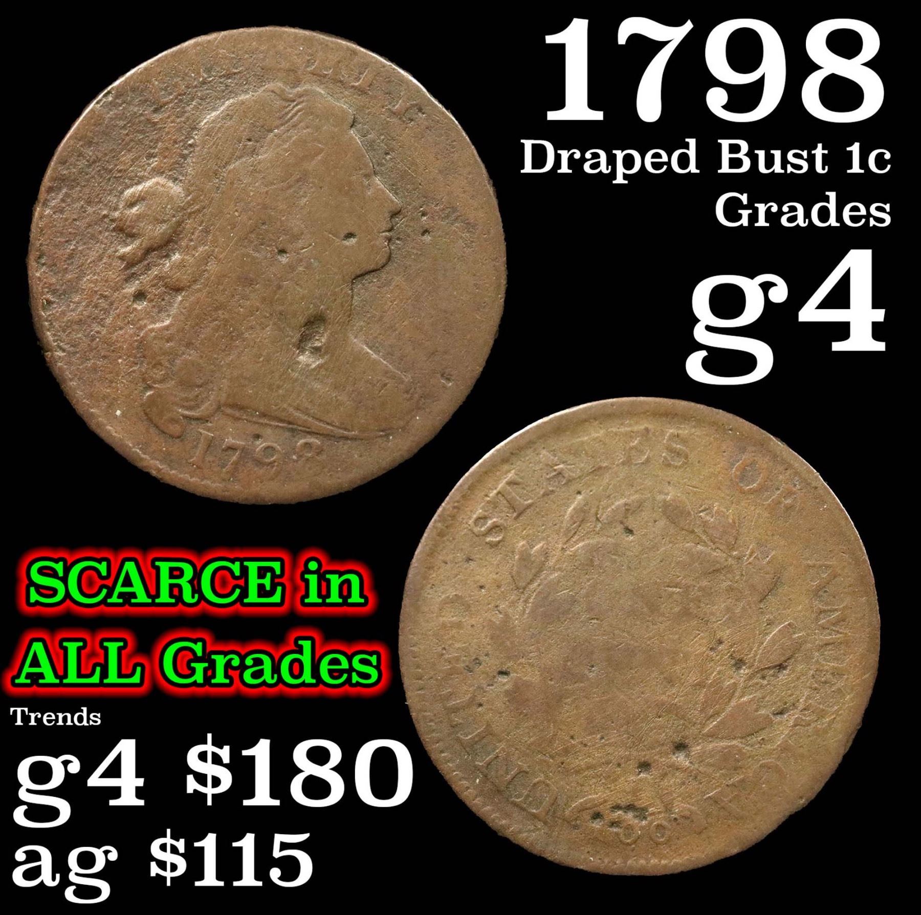 1798 Draped Bust Large Cent 1c Grades g, good